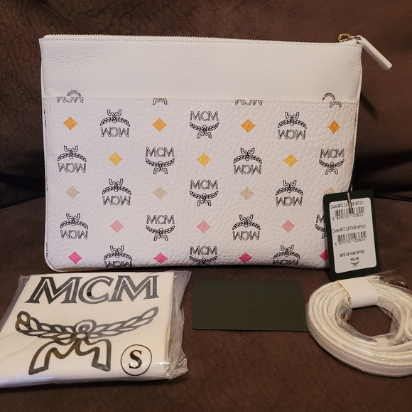 MCM | Bags | Mcm Visetos Original Authentic White Crossbody Bag Pouch ...